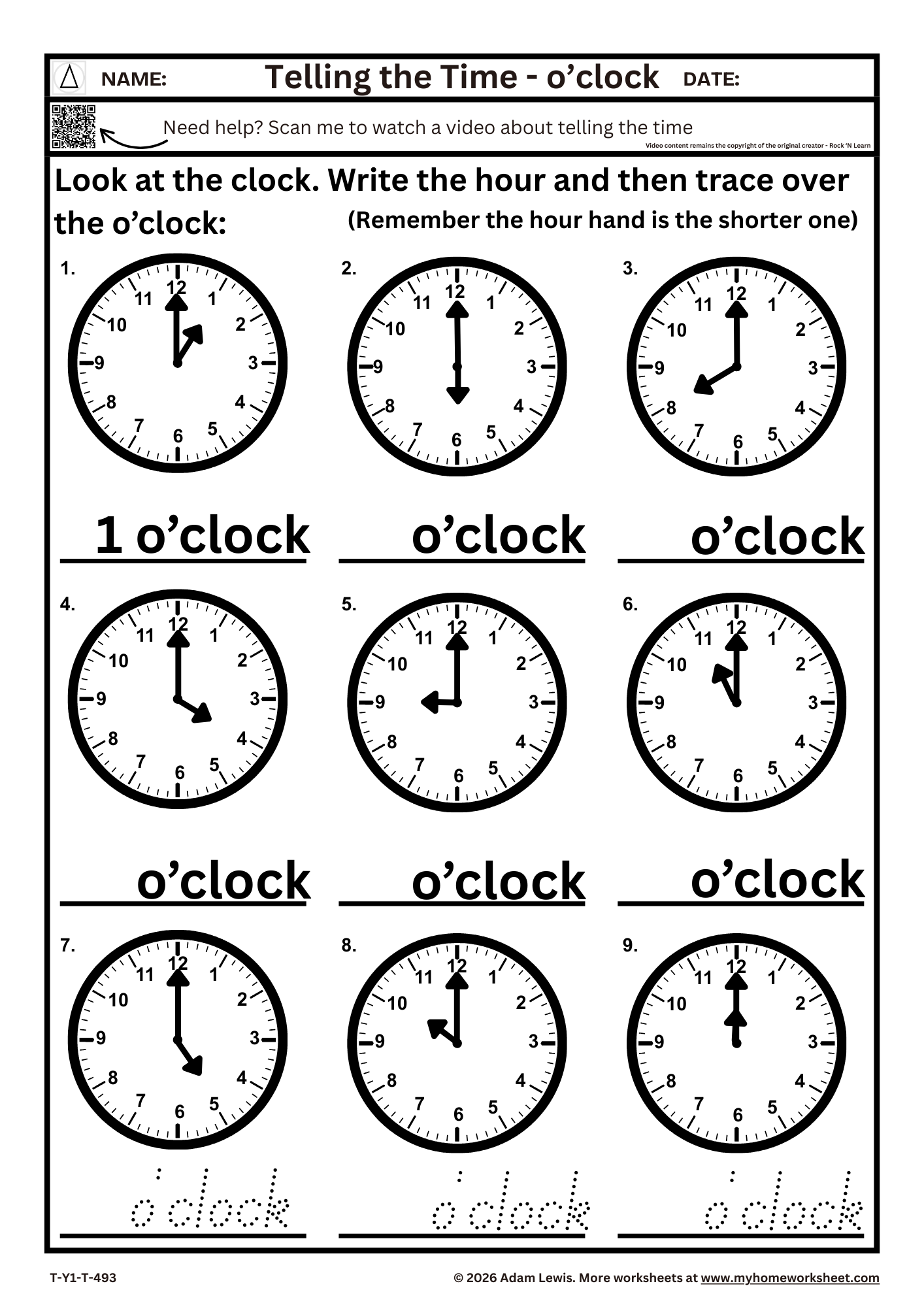 Year 1 Telling the Time Homework Worksheets – o’clock | Differentiated ...