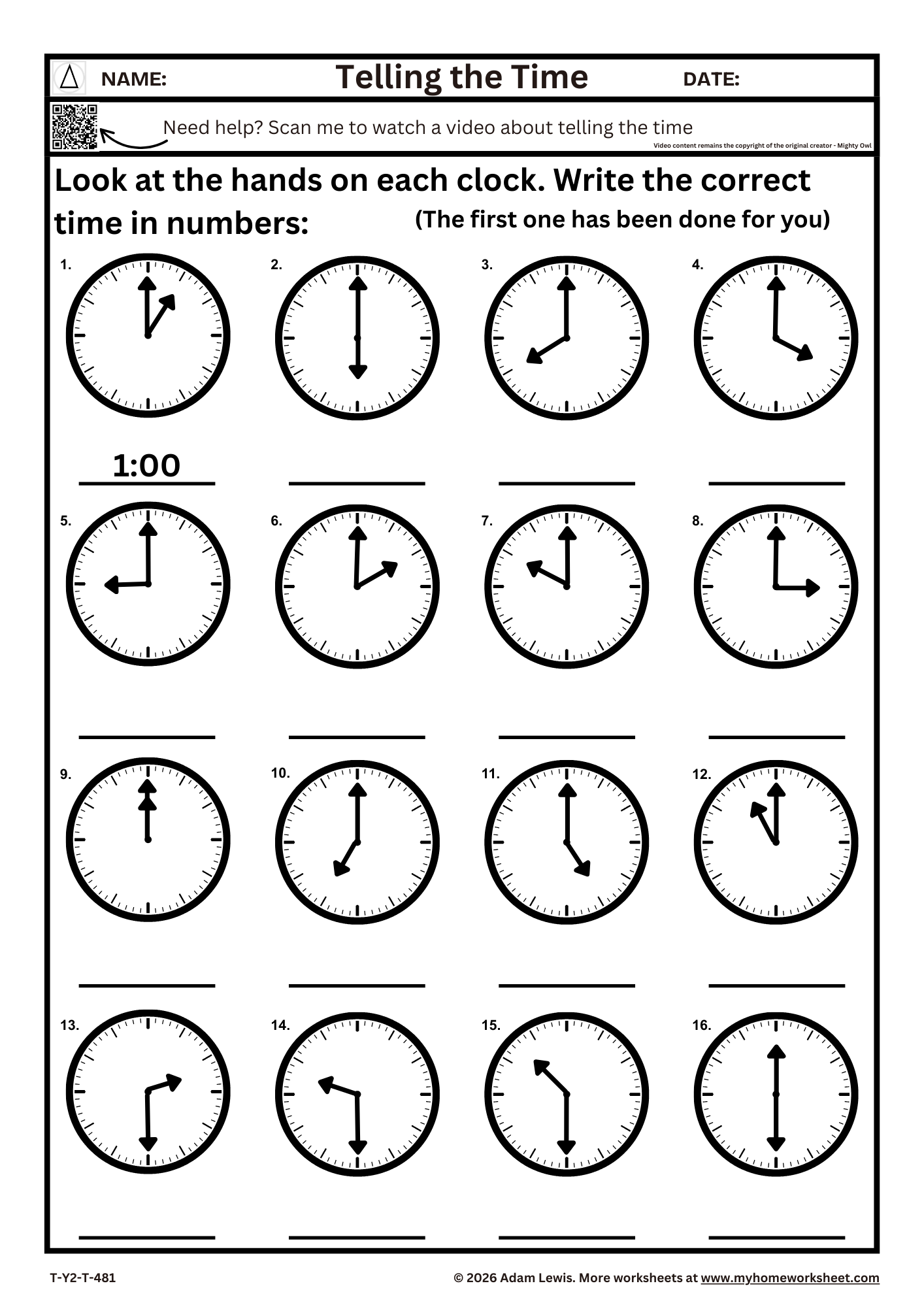 Telling the Time – Analogue Clocks Year 2 | Maths Worksheets UK ...