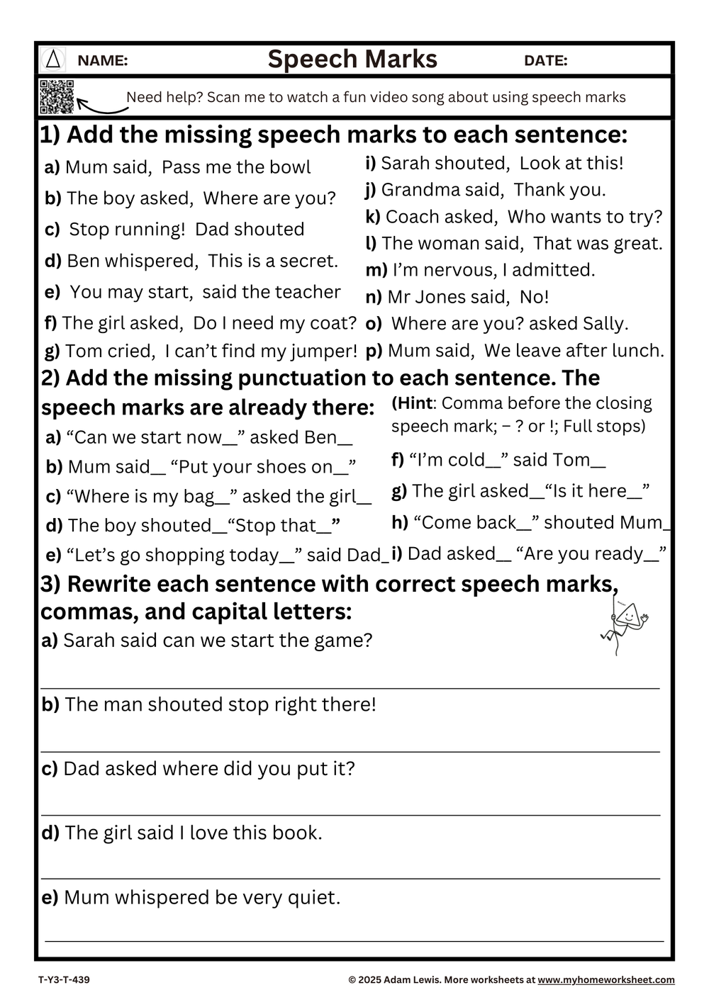 Speech Marks — Printable Homework Worksheet Bundles for Primary School ...