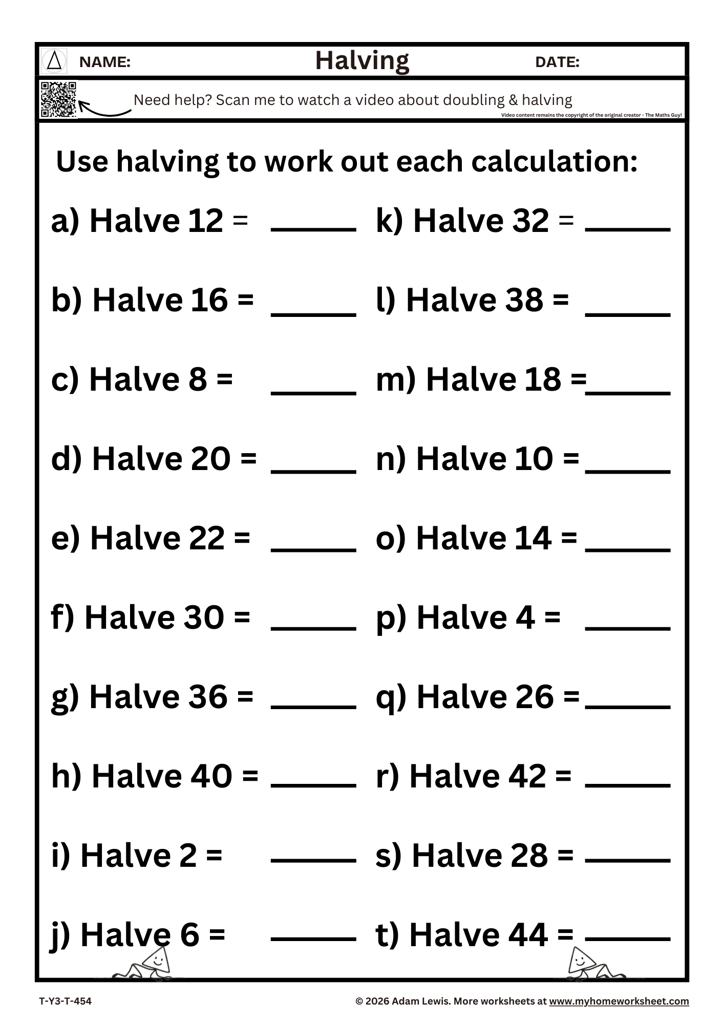 Year 3 Halving Numbers Homework Worksheets | Differentiated Maths — My ...