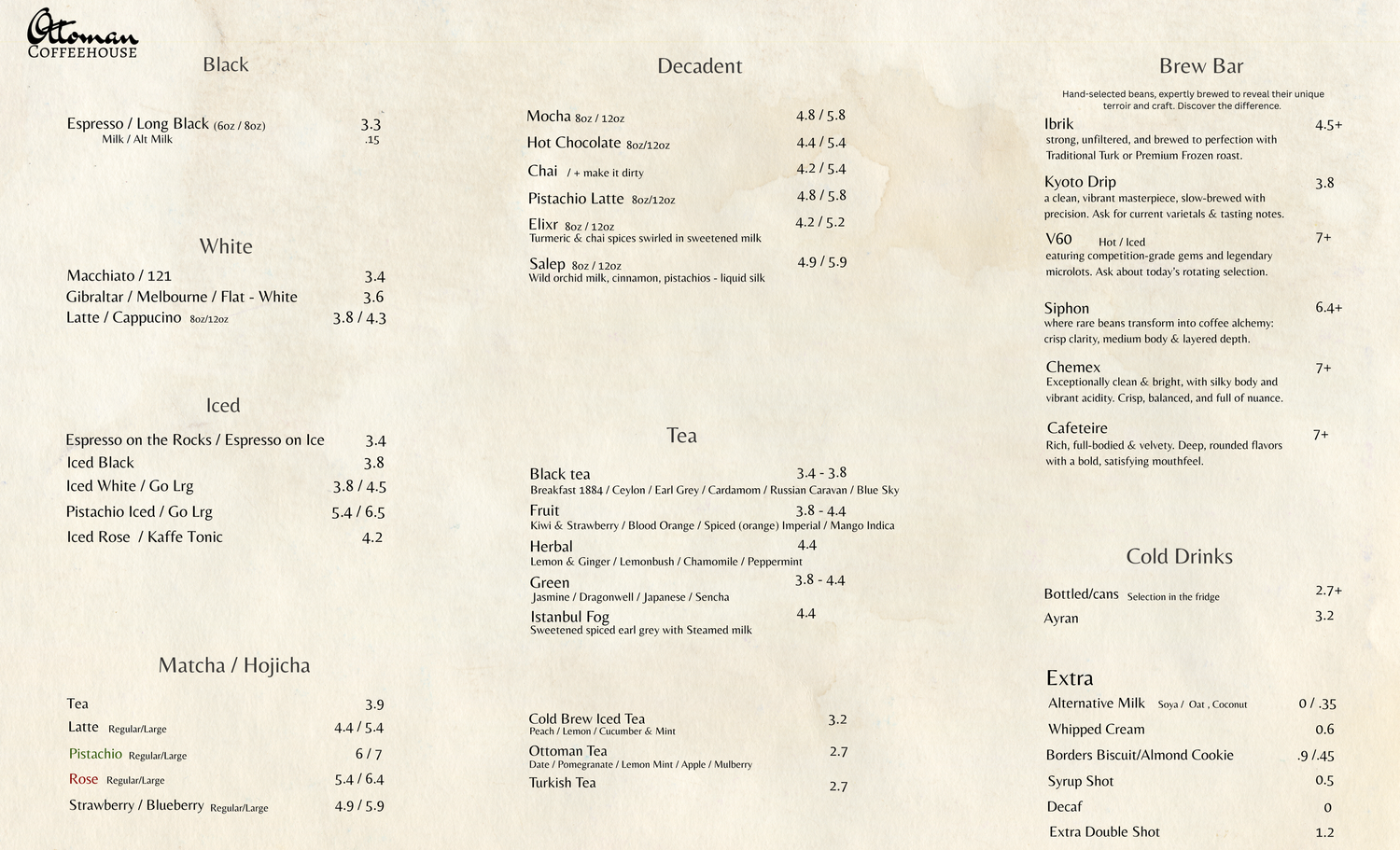 Menu 1 — Ottoman Coffeehouse