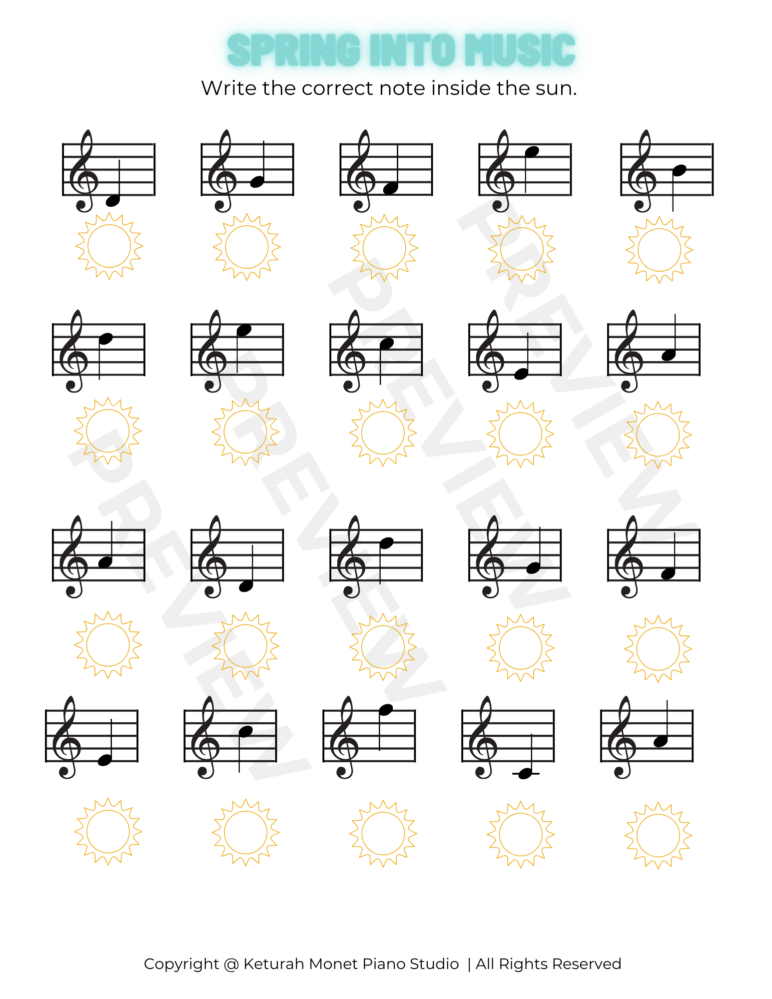 Spring into Music | Treble Clef Note Identifying Worksheet — Music ...