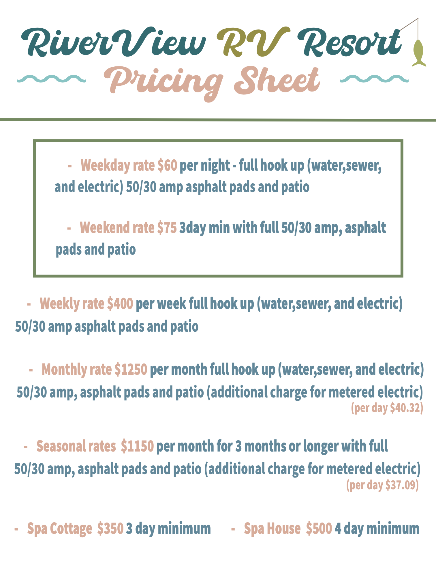 Pricing List — Riverview RV Resort