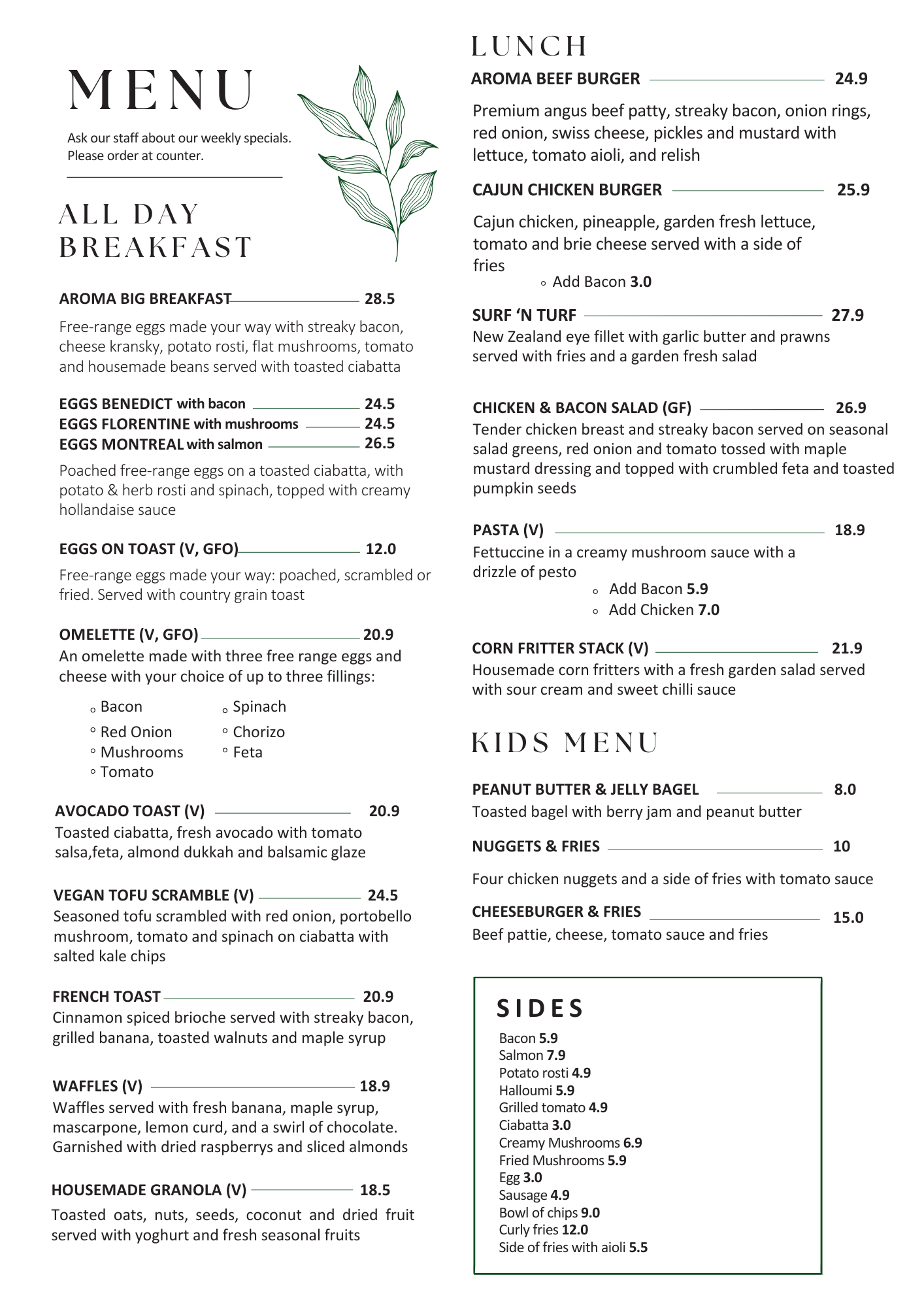 Menu | Discover Our Menu — Aroma Cafe