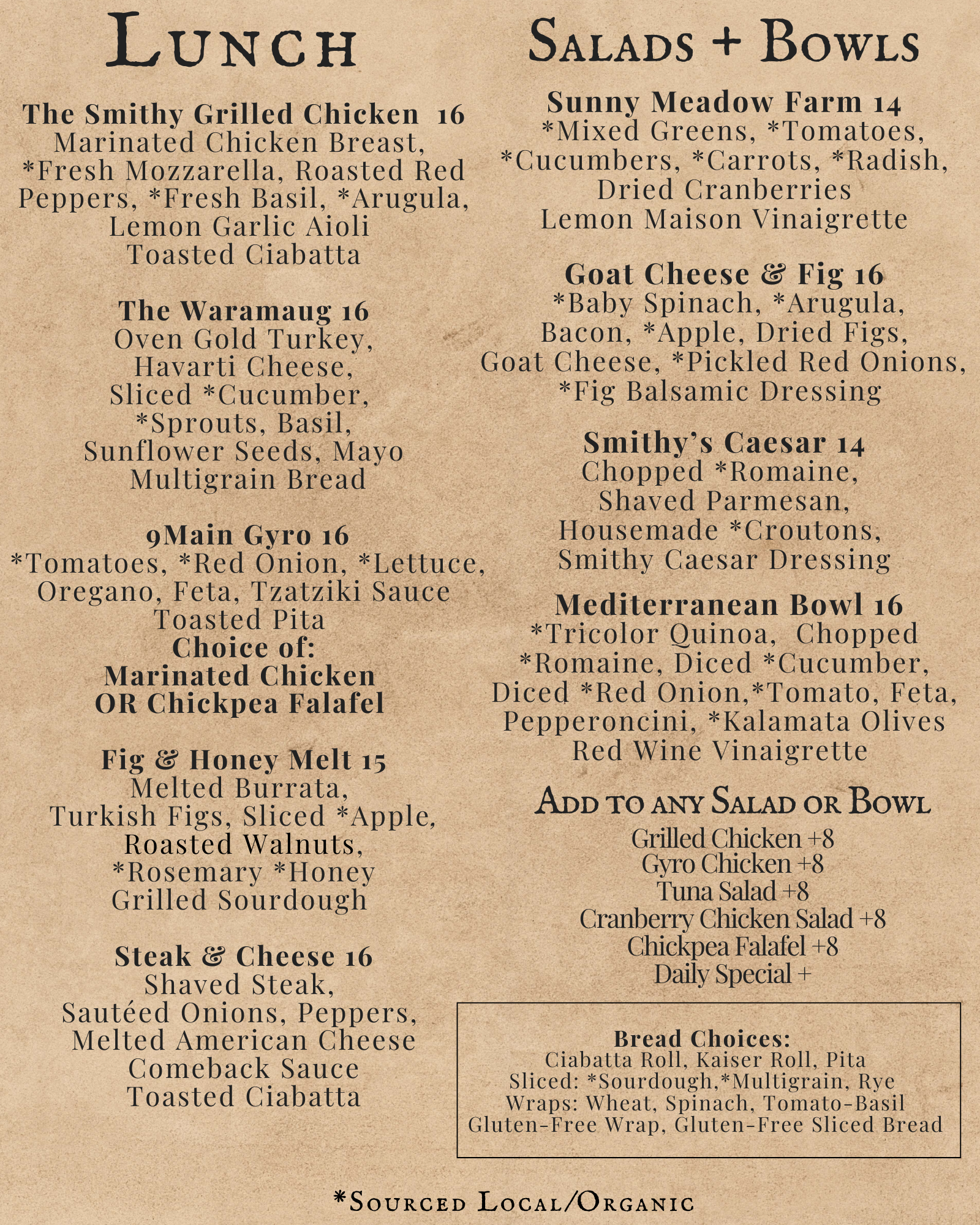 Menu — The Smithy Cafe @ 9 Main