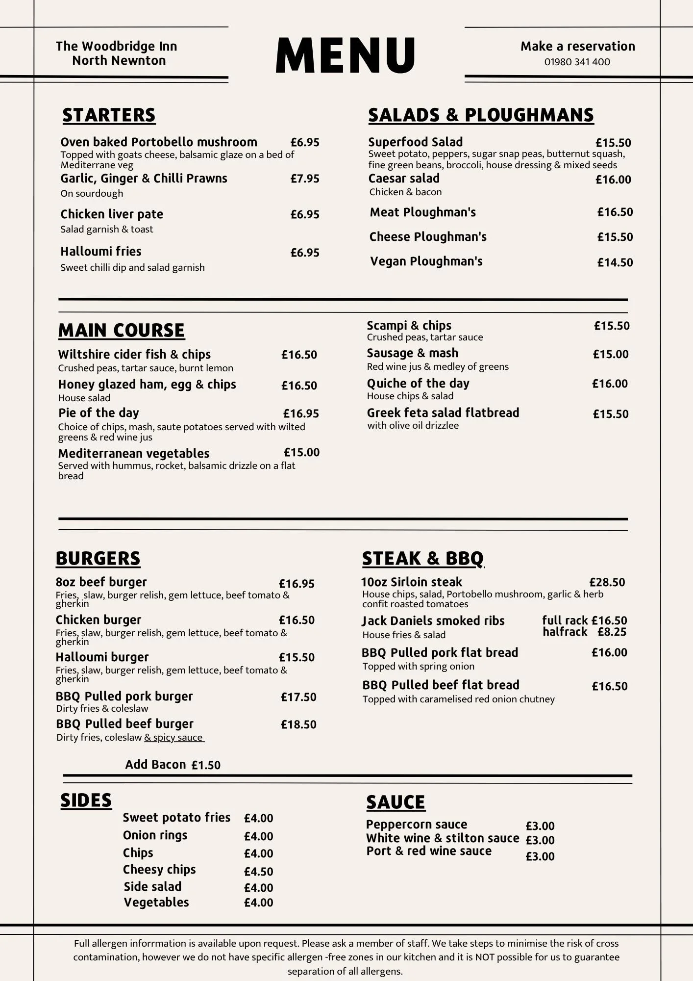 Main Menu — The Woodbridge Inn