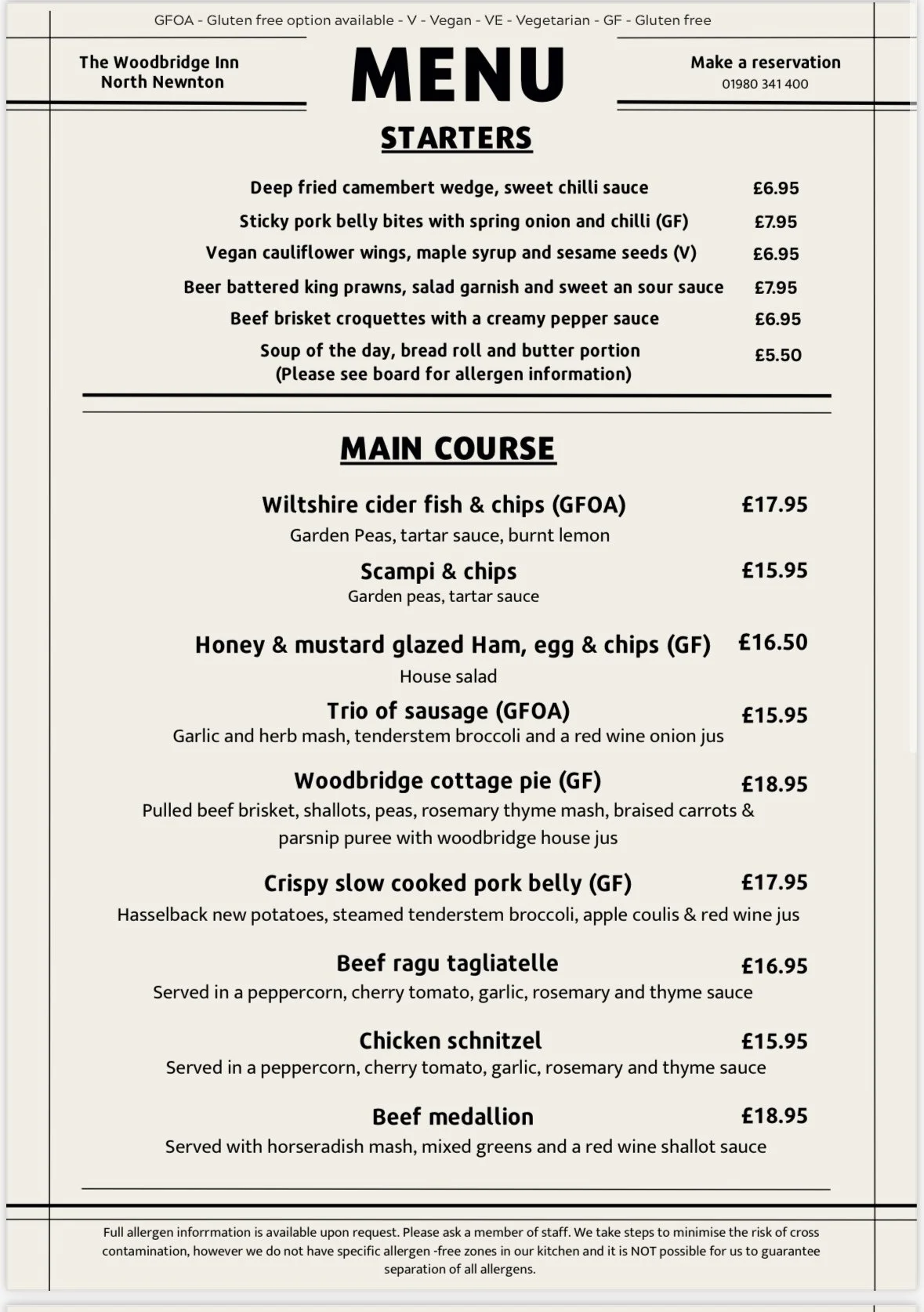 Main Menu — The Woodbridge Inn