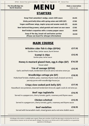 Main Menu — The Woodbridge Inn