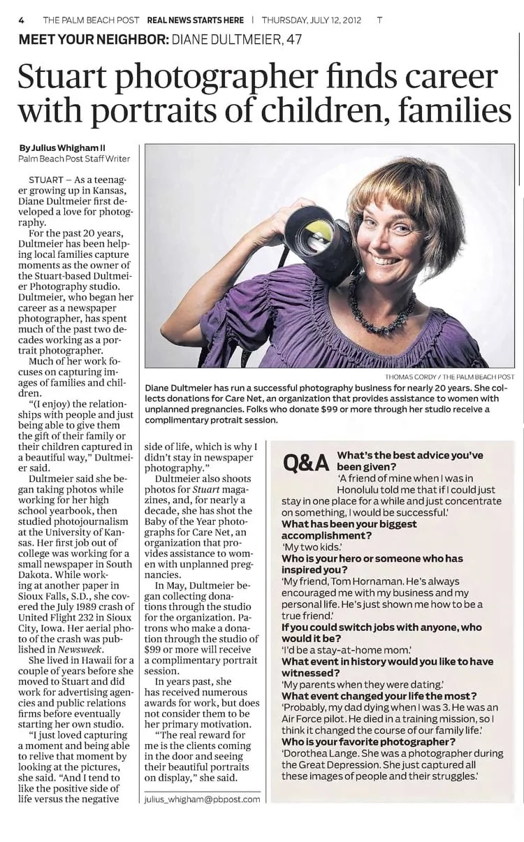 Featured in the Palm Beach Post: Stuart, Florida Photographer Diane ...