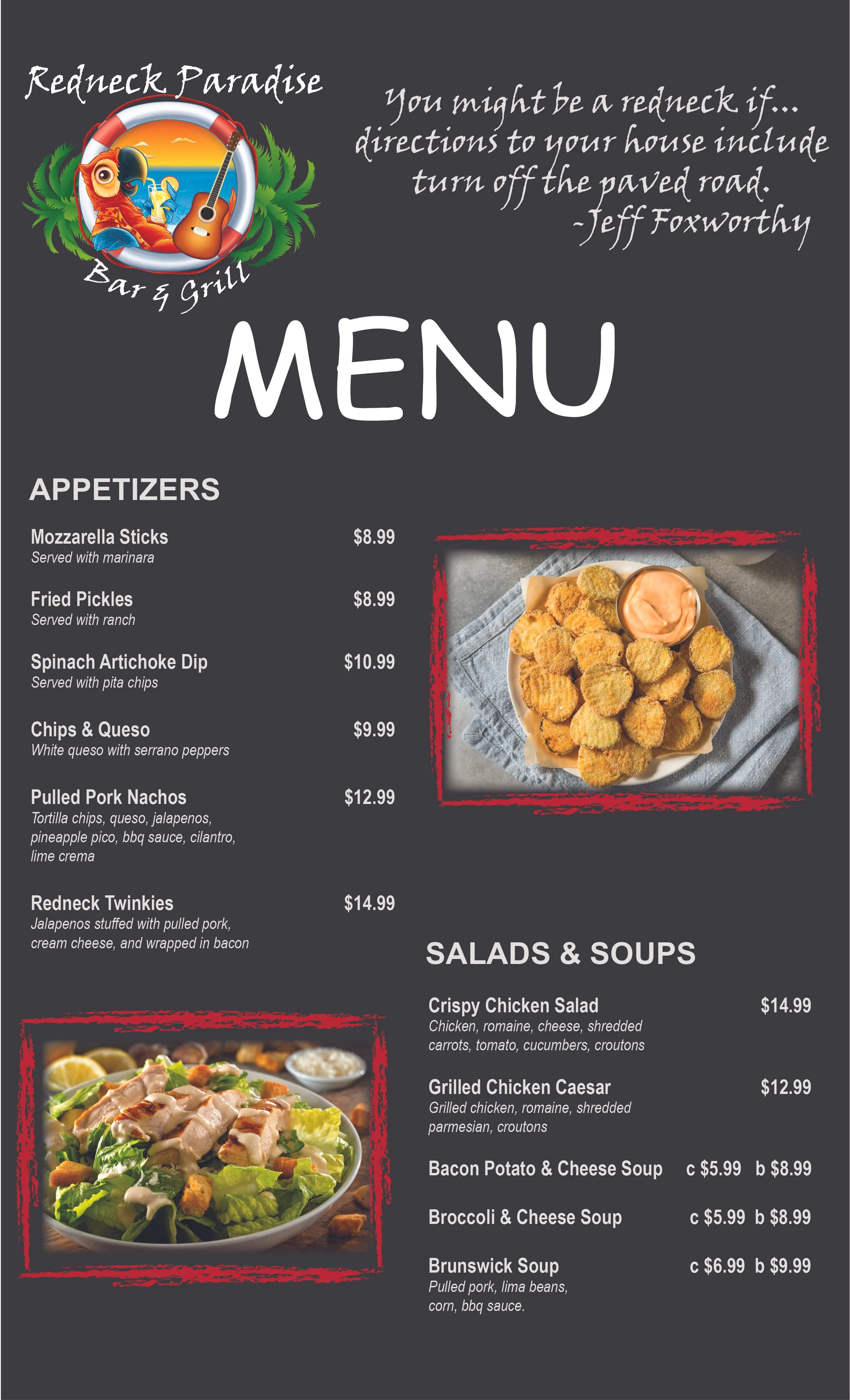 Menu | Discover Flavor Now — Redneck Paradise Andrews Texas