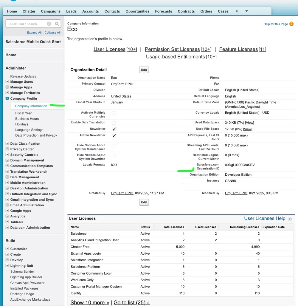 Locate your Salesforce Organization Id | SFADMINGUIDE.COM