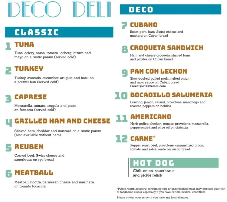 Deco Deli PDF Menus, Prices, & Info - Carnival Cruise Line — The ...