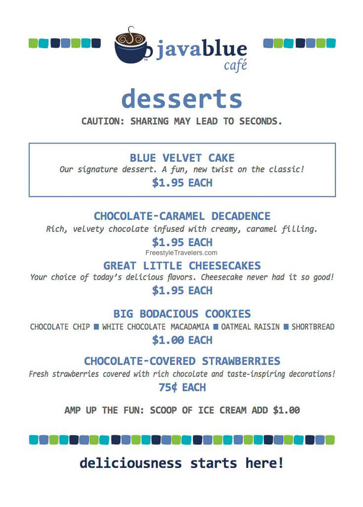 JavaBlue Cafe PDF Menu, Prices, & Info - Carnival Cruise Line — The ...