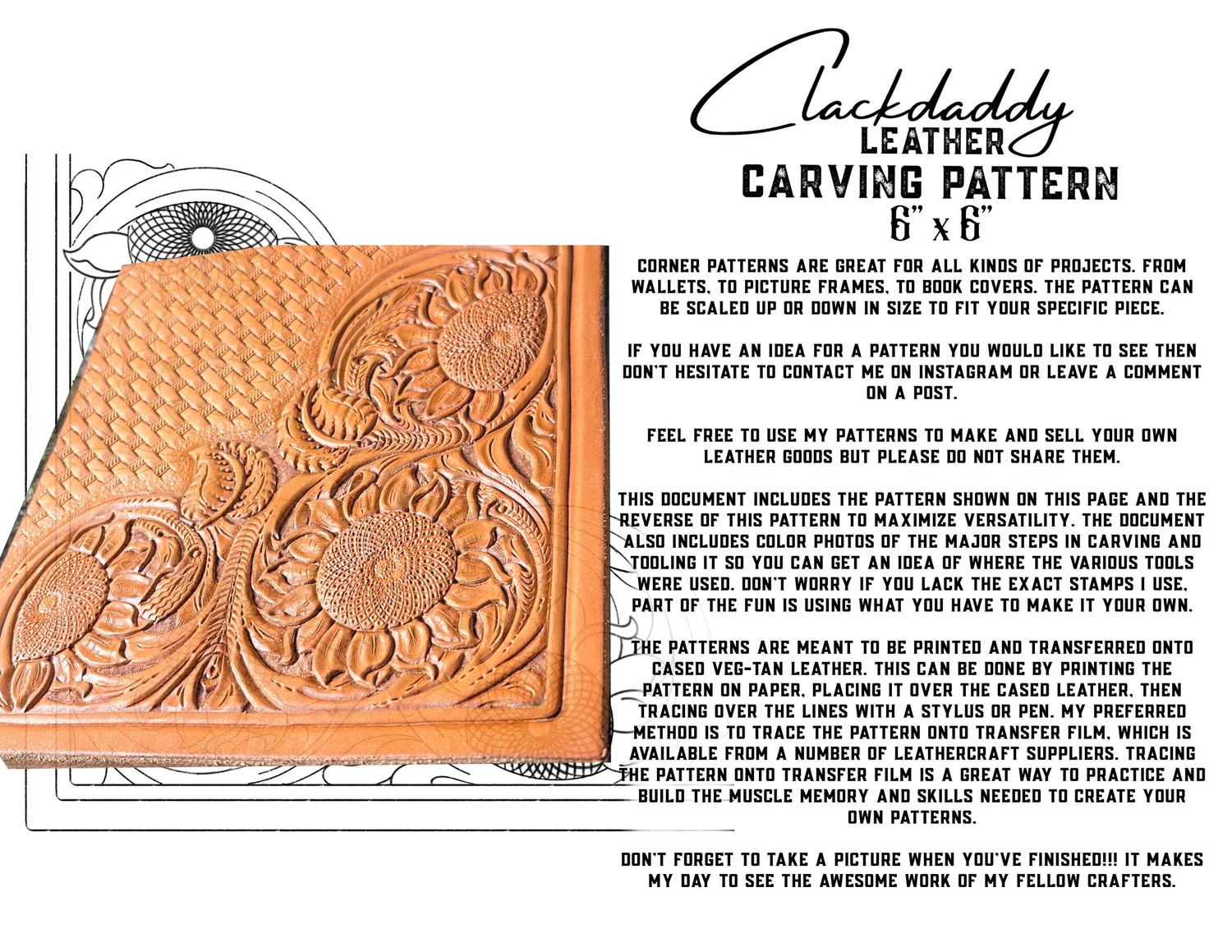 Sheridan Style 8”x5” Carving and Tooling Pattern — Clackdaddy Leather
