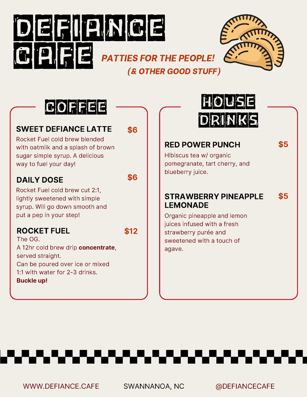 Menu — Defiance Cafe