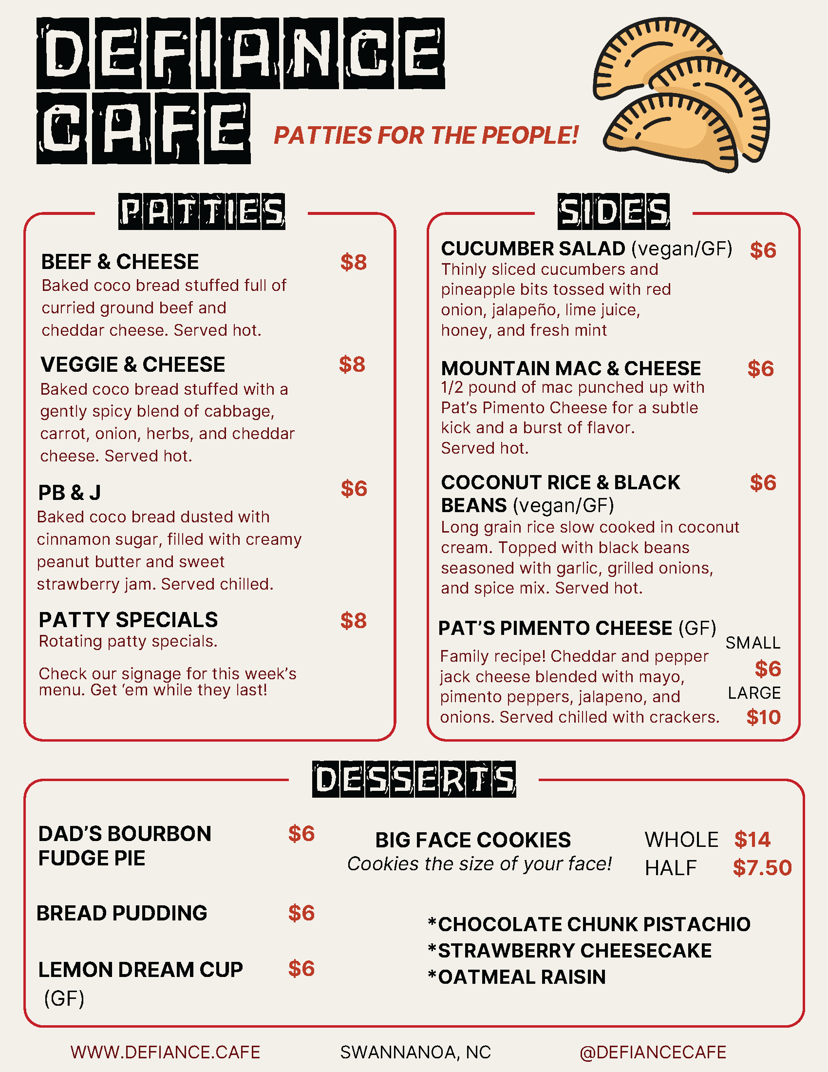 Menu — Defiance Cafe