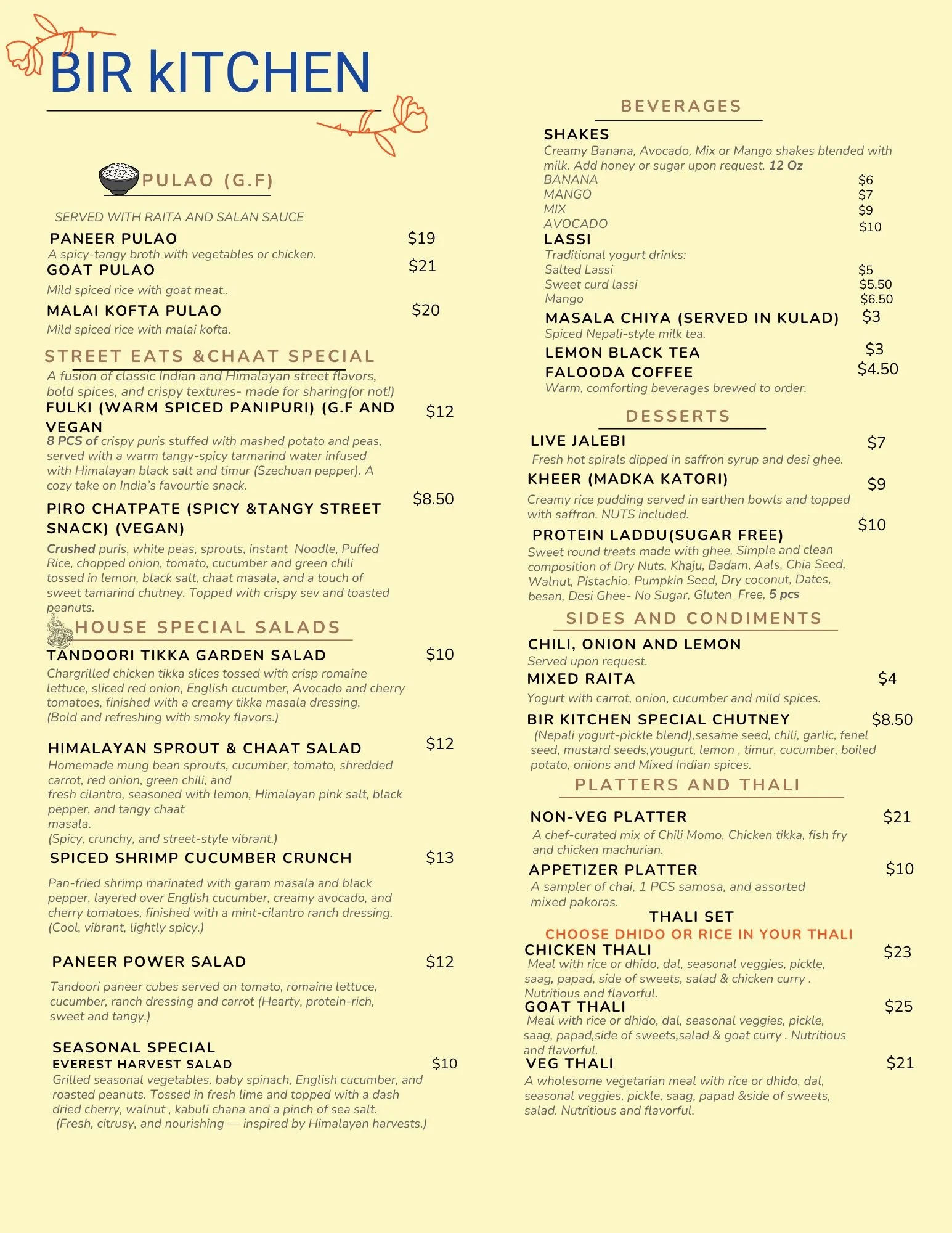 Menu — Bir Kitchen
