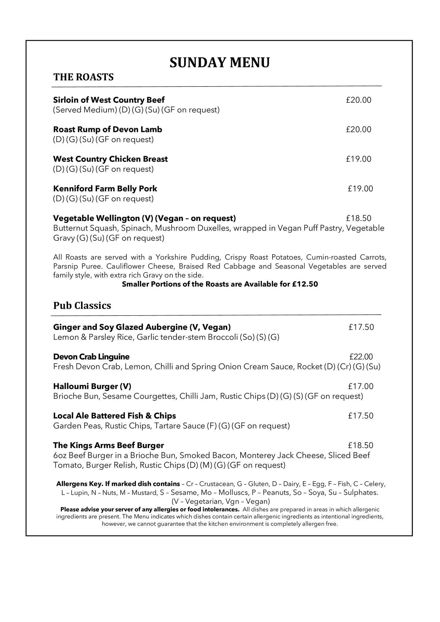 Sunday Roast Menu | Discover Your Perfect Sunday Roast — Kings Arms ...