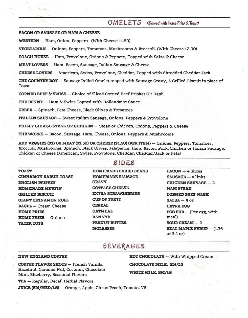 Menu — The Coach House Restaurant