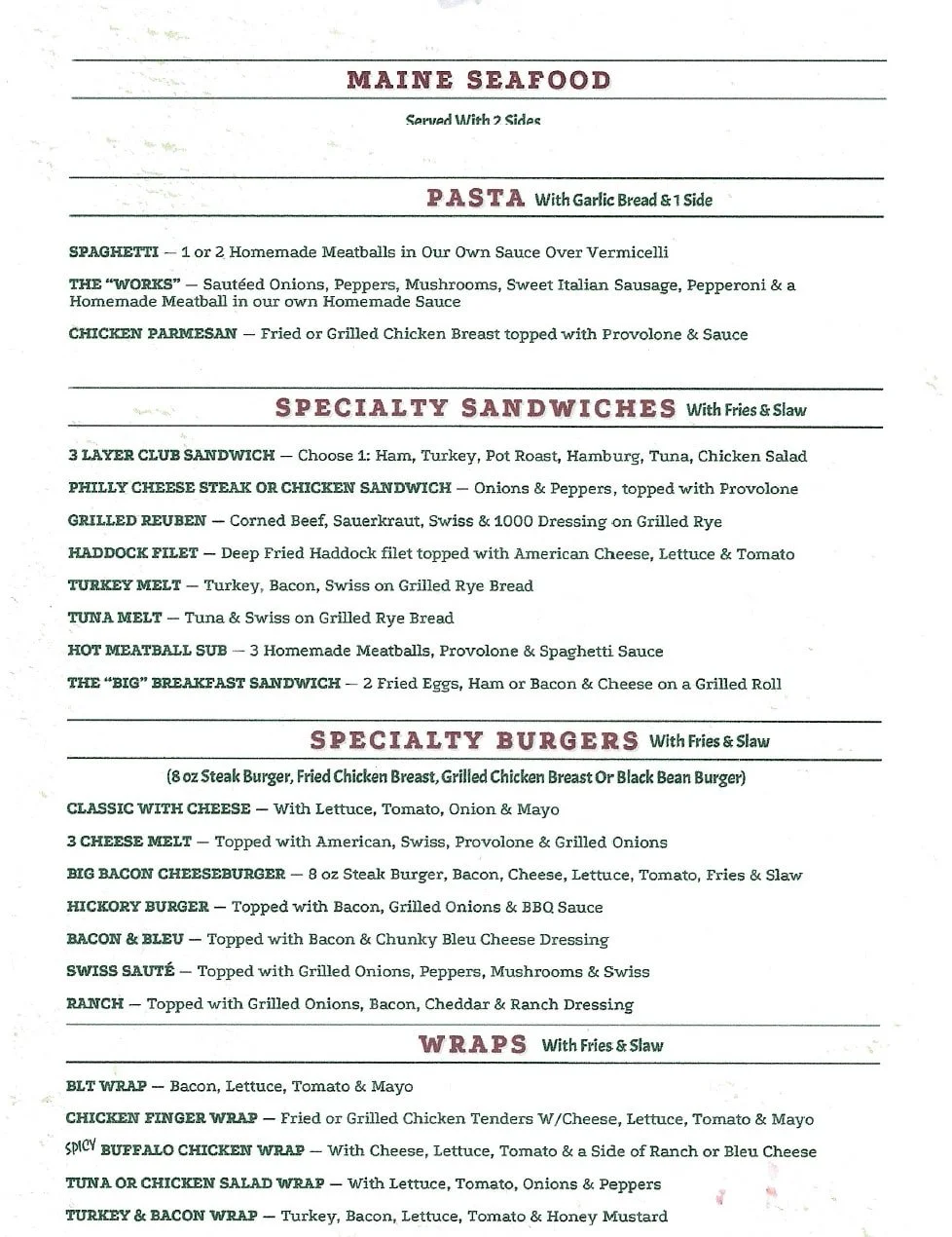 Menu — The Coach House Restaurant