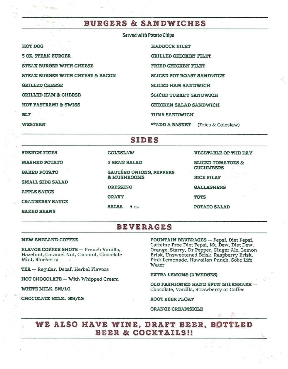 Menu — The Coach House Restaurant