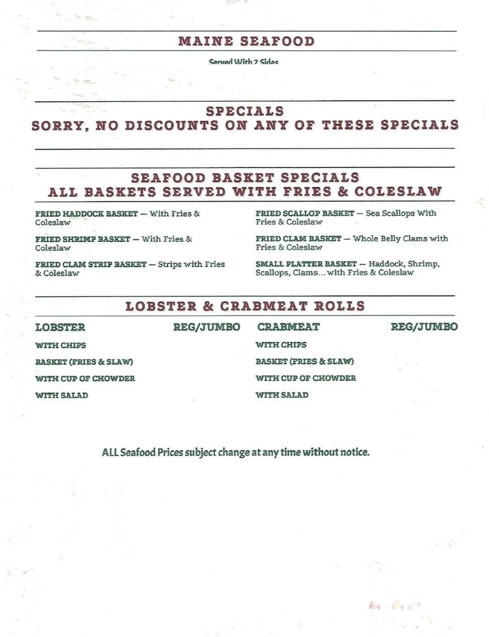 Menu — The Coach House Restaurant