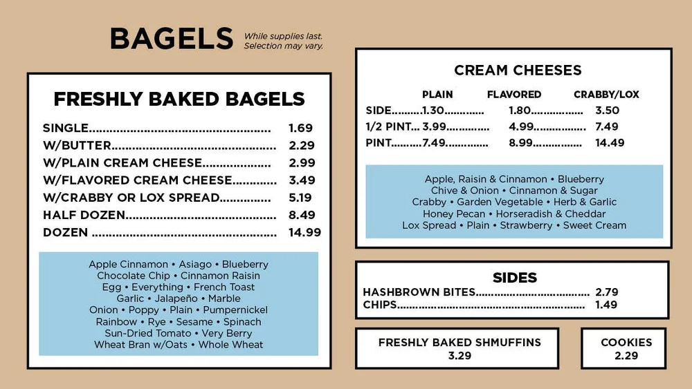 Menu — Schmagel's bagels