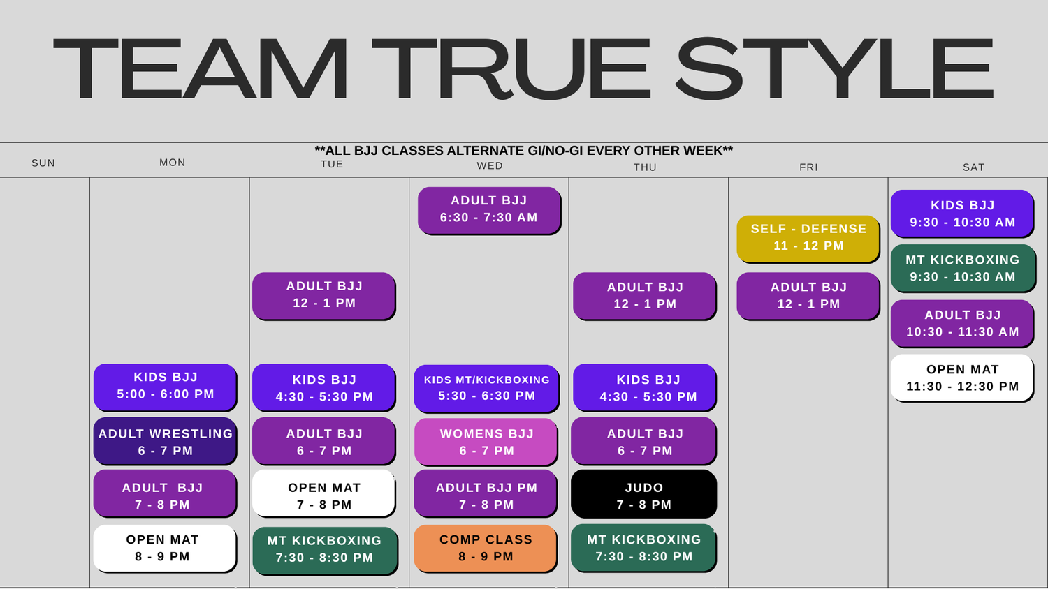 Schedule — True Style Jiu-Jitsu & Fitness