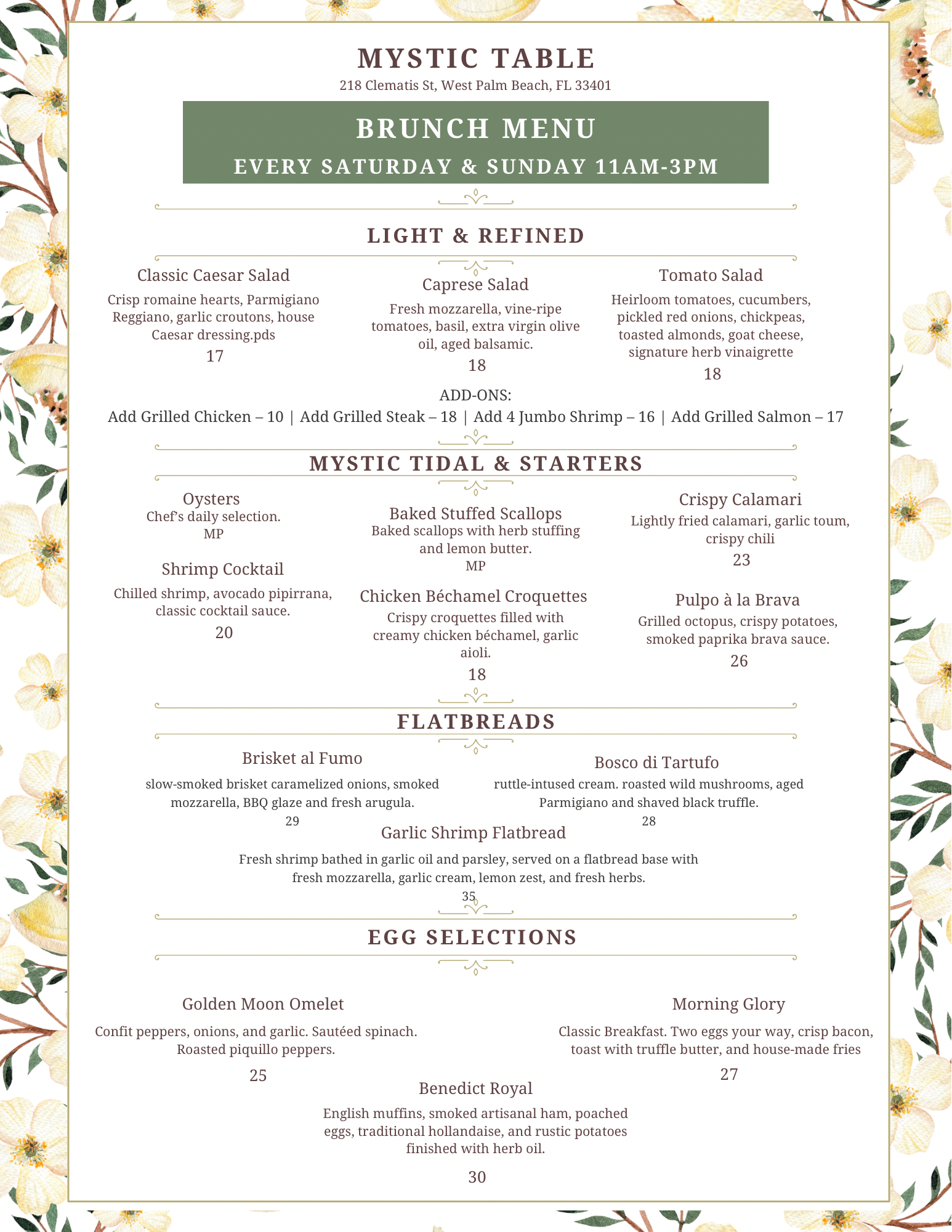 Menu — MYSTIC TABLE