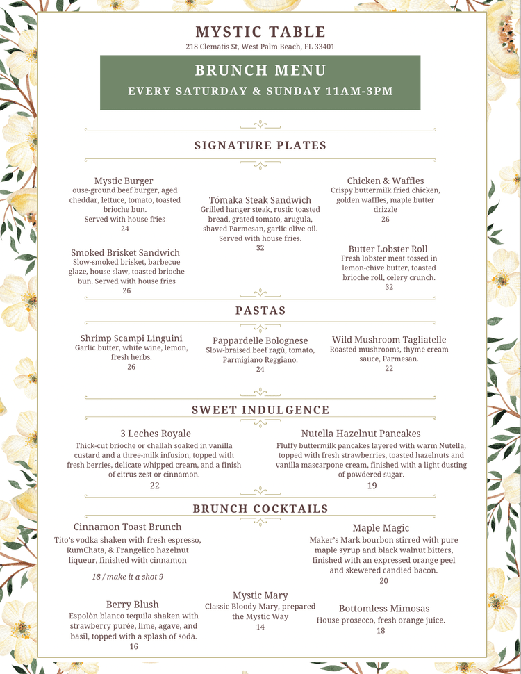 Menu — MYSTIC TABLE