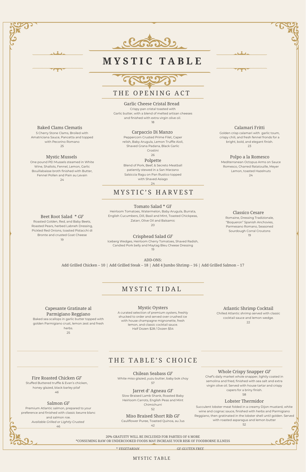 Menu — MYSTIC TABLE