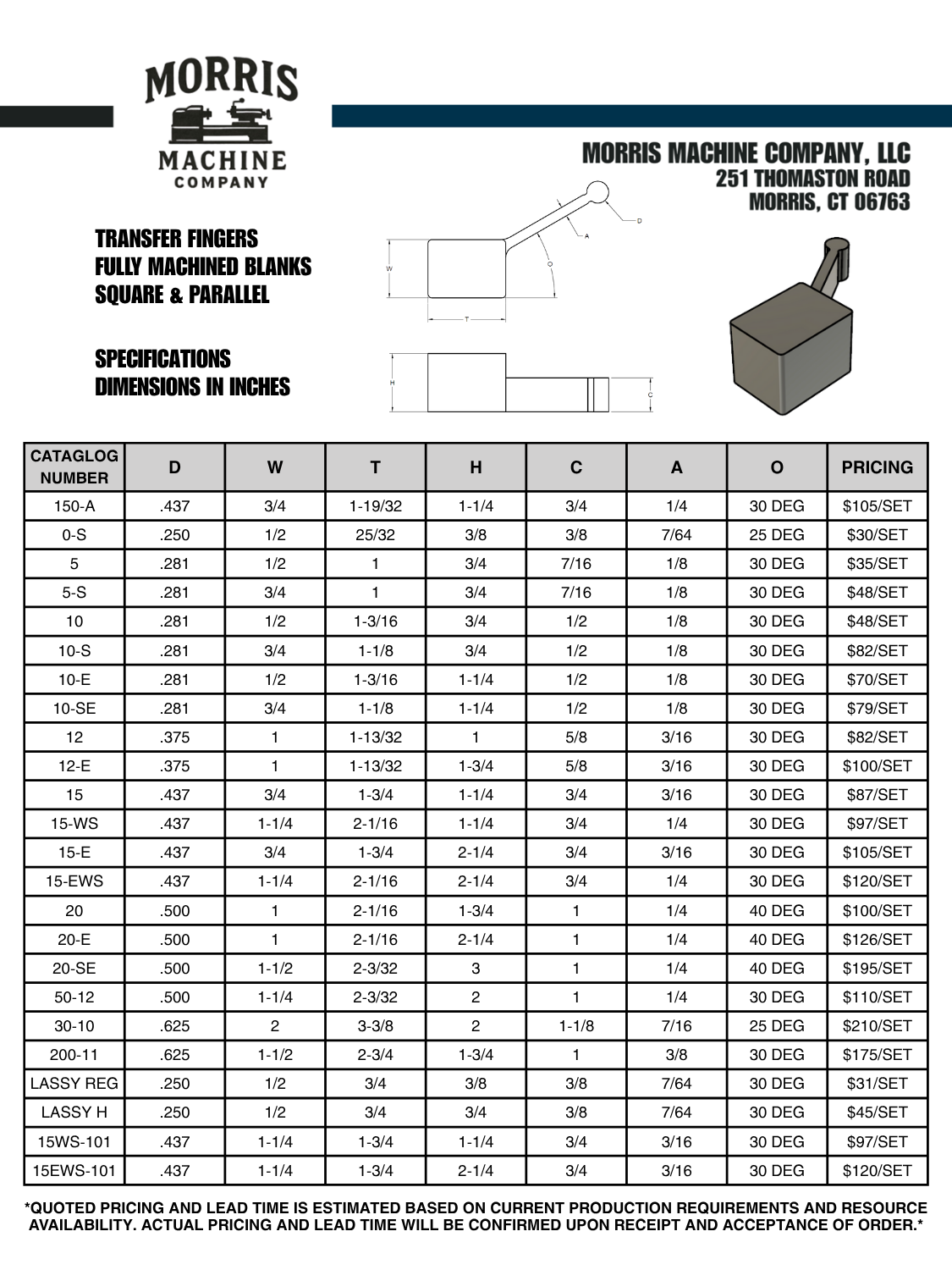 Waterbury Farrel Finger Blank Sets — Morris Machine Company