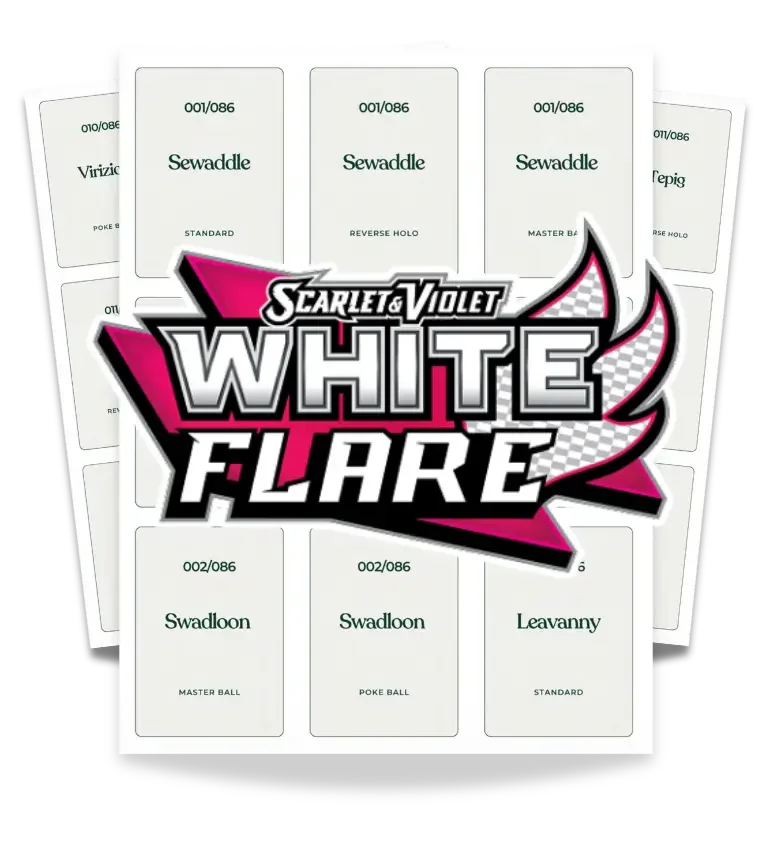 White Flare Master Set Guide with Binder Layout & Checklist — PokéCottage
