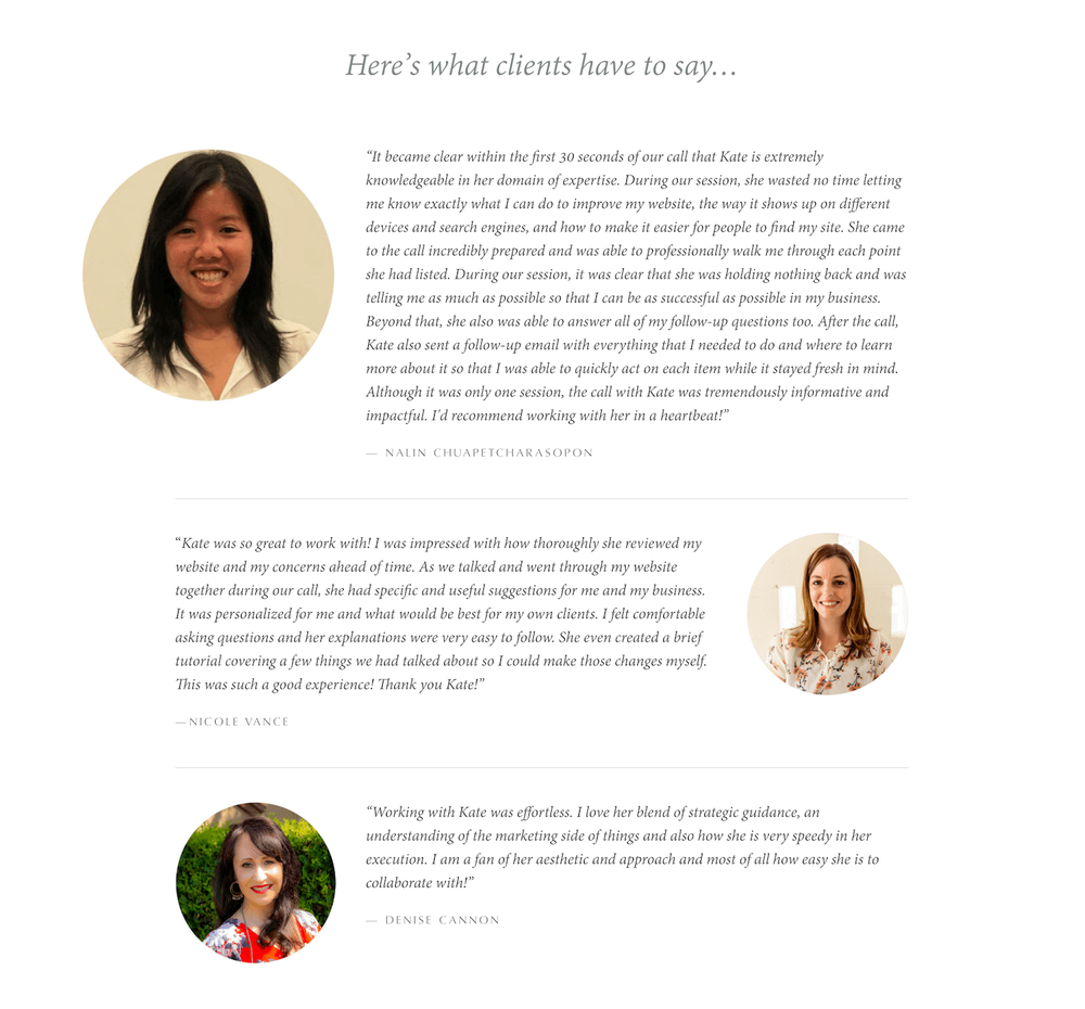 23 Beautiful Ways to Showcase Testimonials on Squarespace — Kate Scott