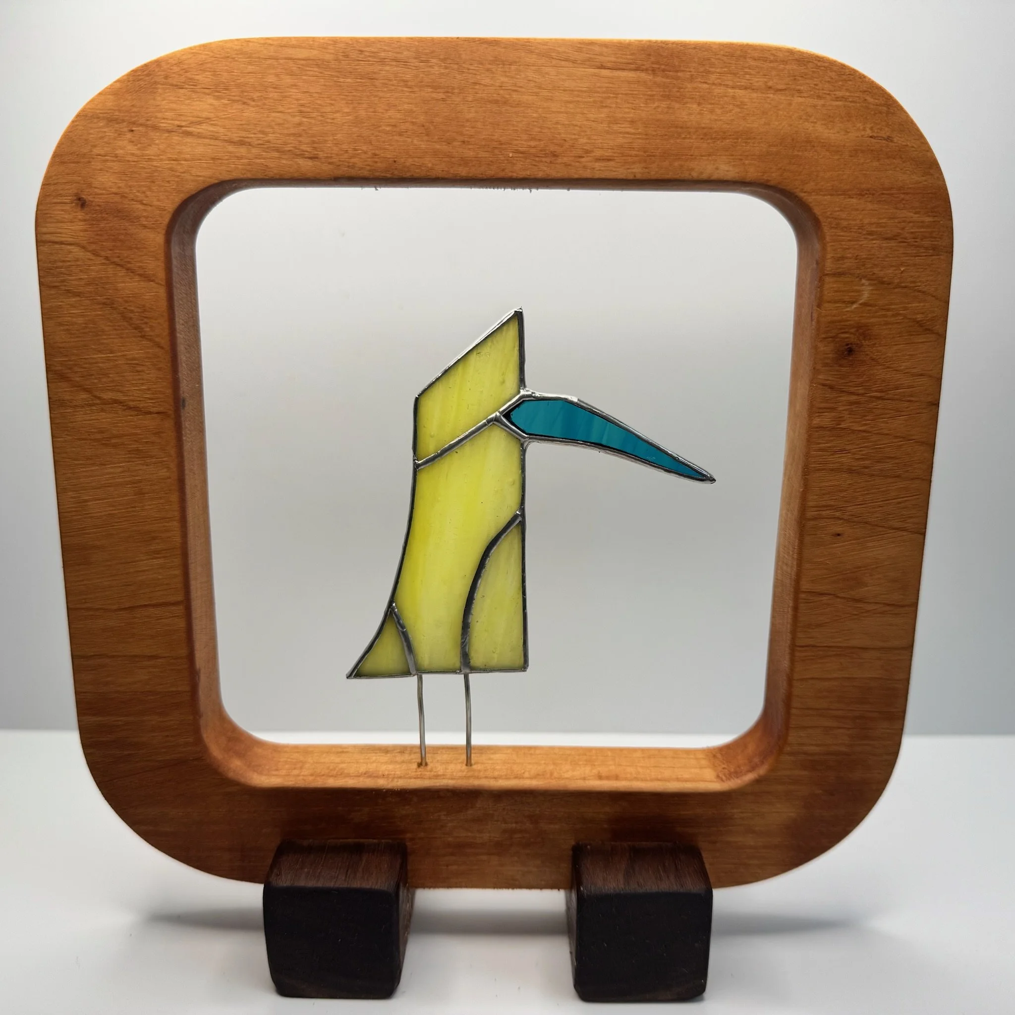 Stained Glass Bird with Wood Frame - Yellow — Leah Houghtaling Woodworking