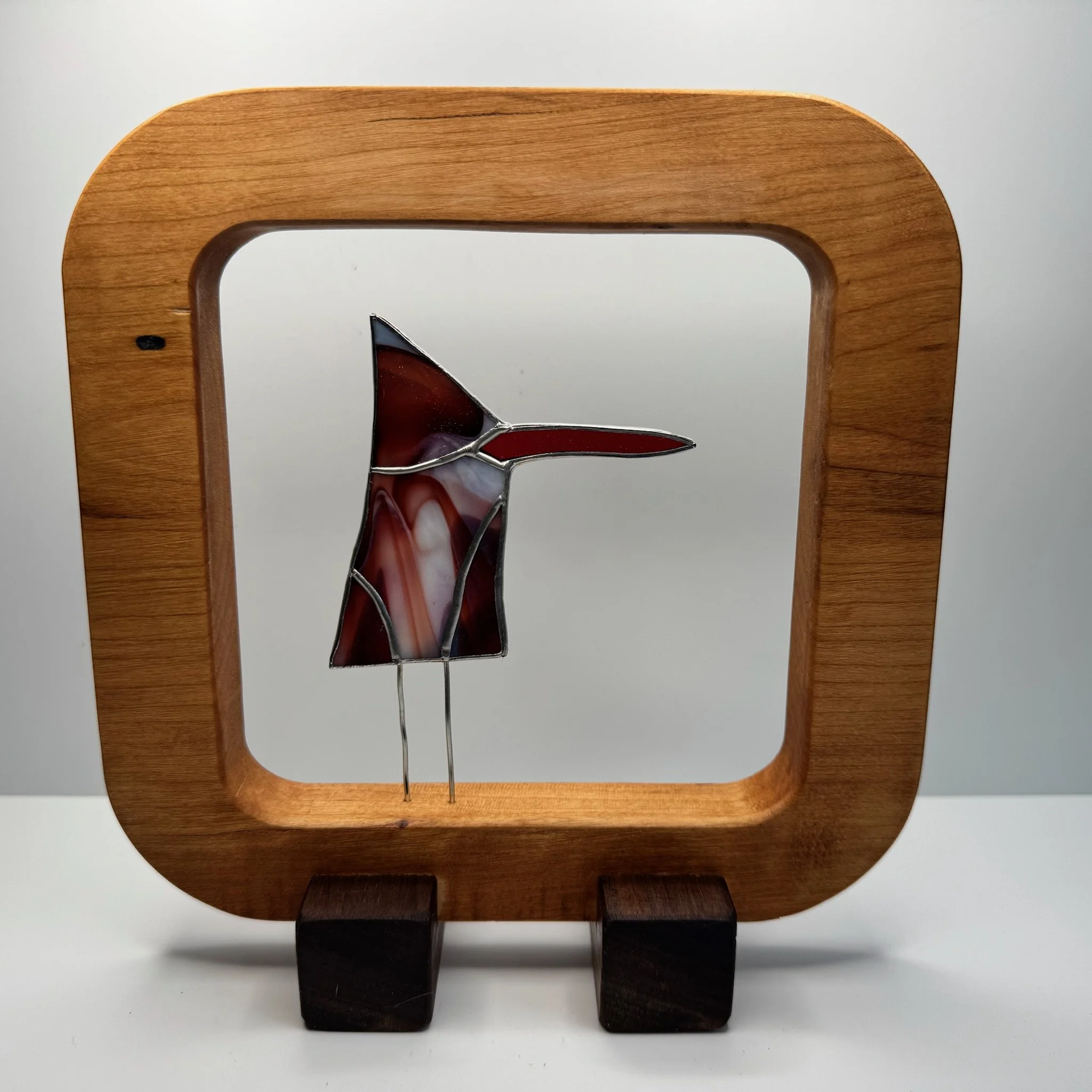 Stained Glass Bird with Wood Frame - Red & Blue — Leah Houghtaling ...