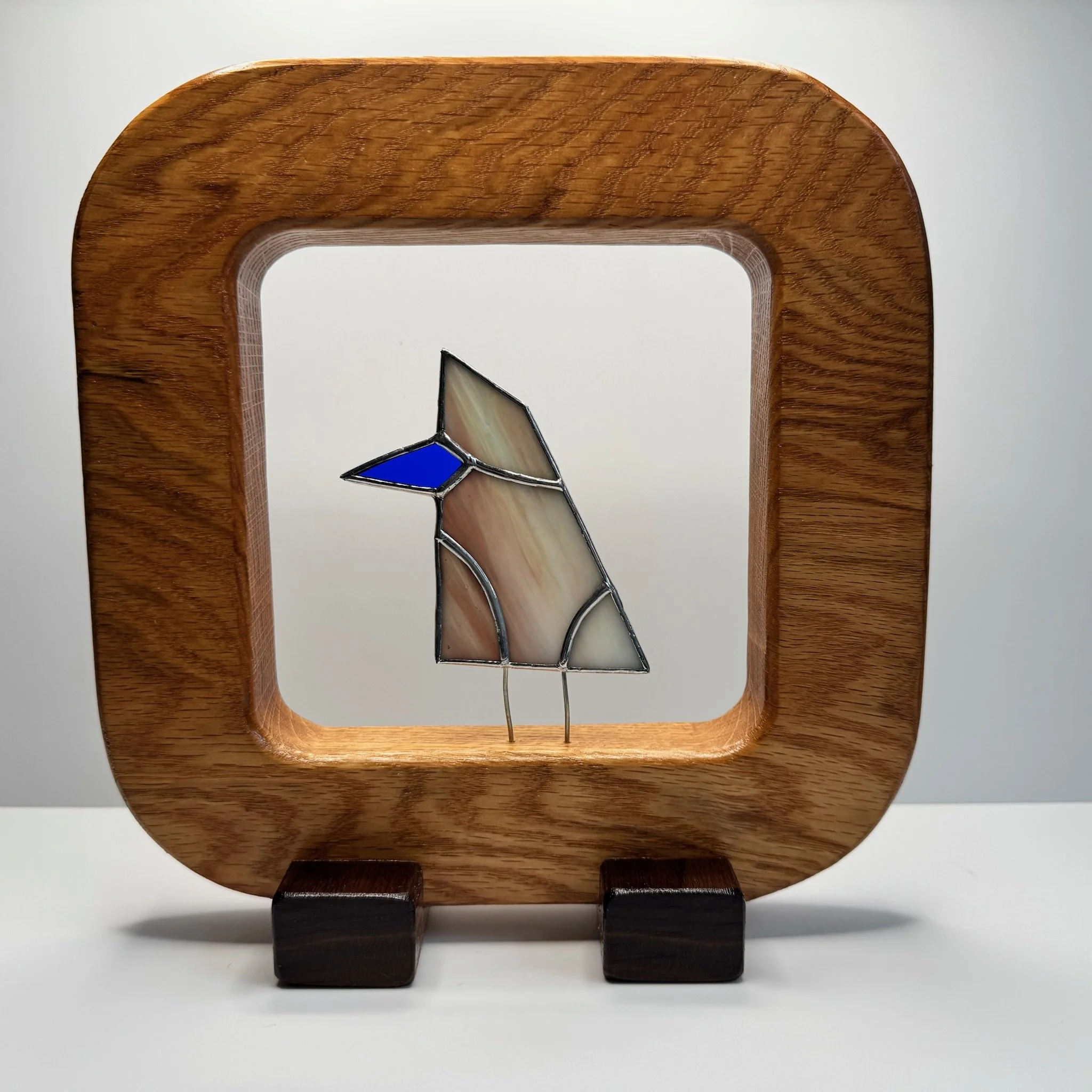 Stained Glass Bird with Wood Frame - Blue — Leah Houghtaling Woodworking