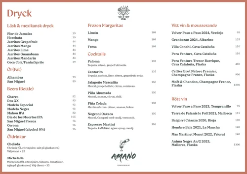 Meny | Tacos, sides & mezcal — Amano Tacos