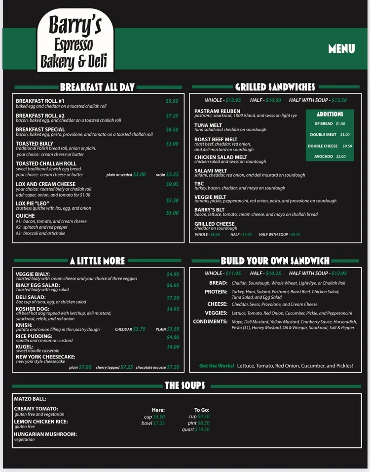 Menu — Barry's Espresso Bakery & Deli