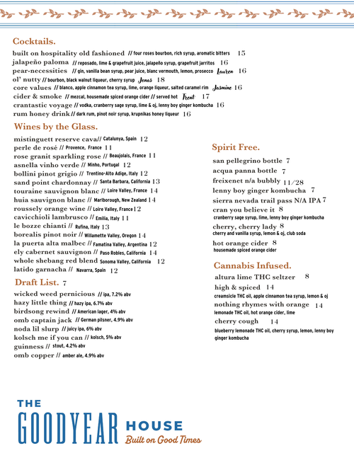 Menus — THE GOODYEAR HOUSE