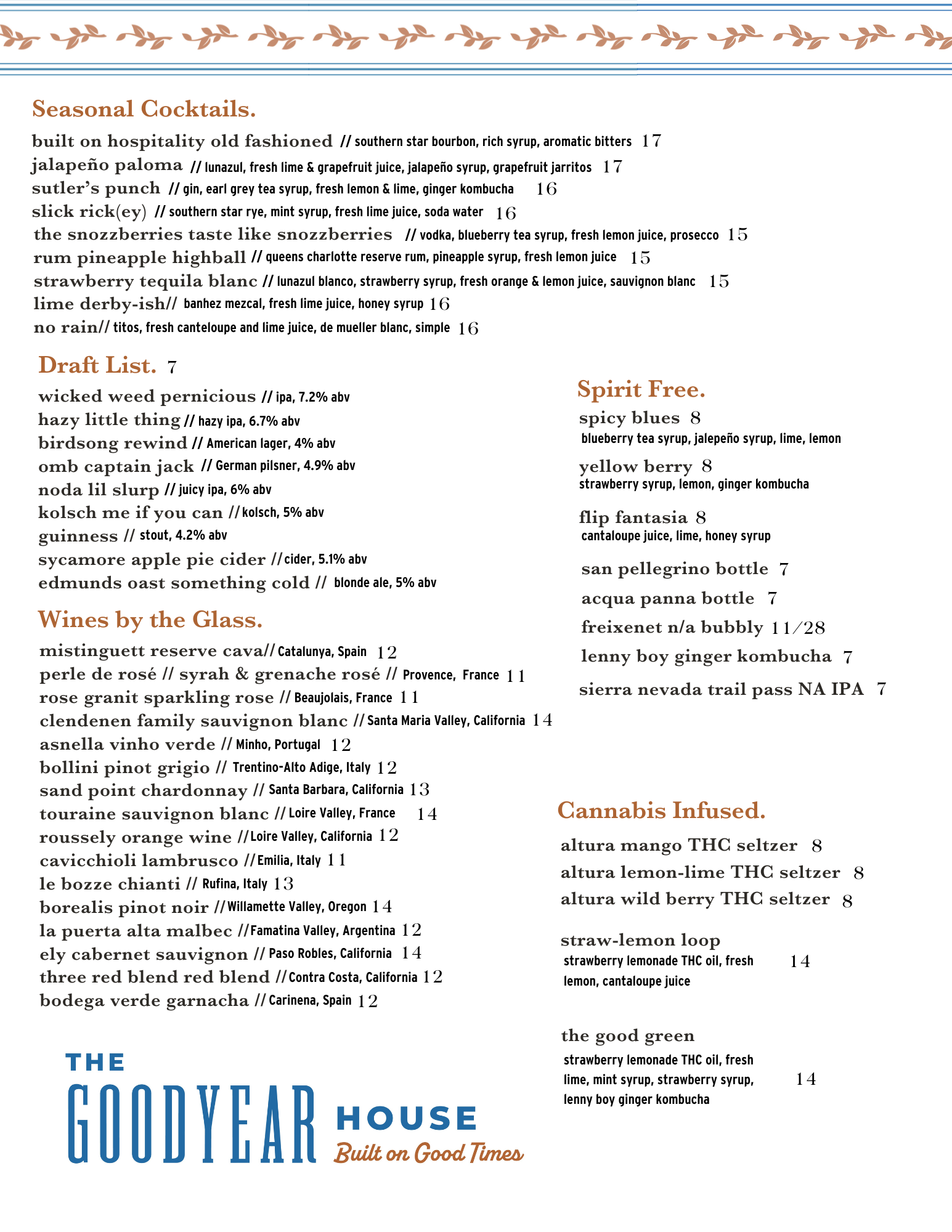 Menus — THE GOODYEAR HOUSE