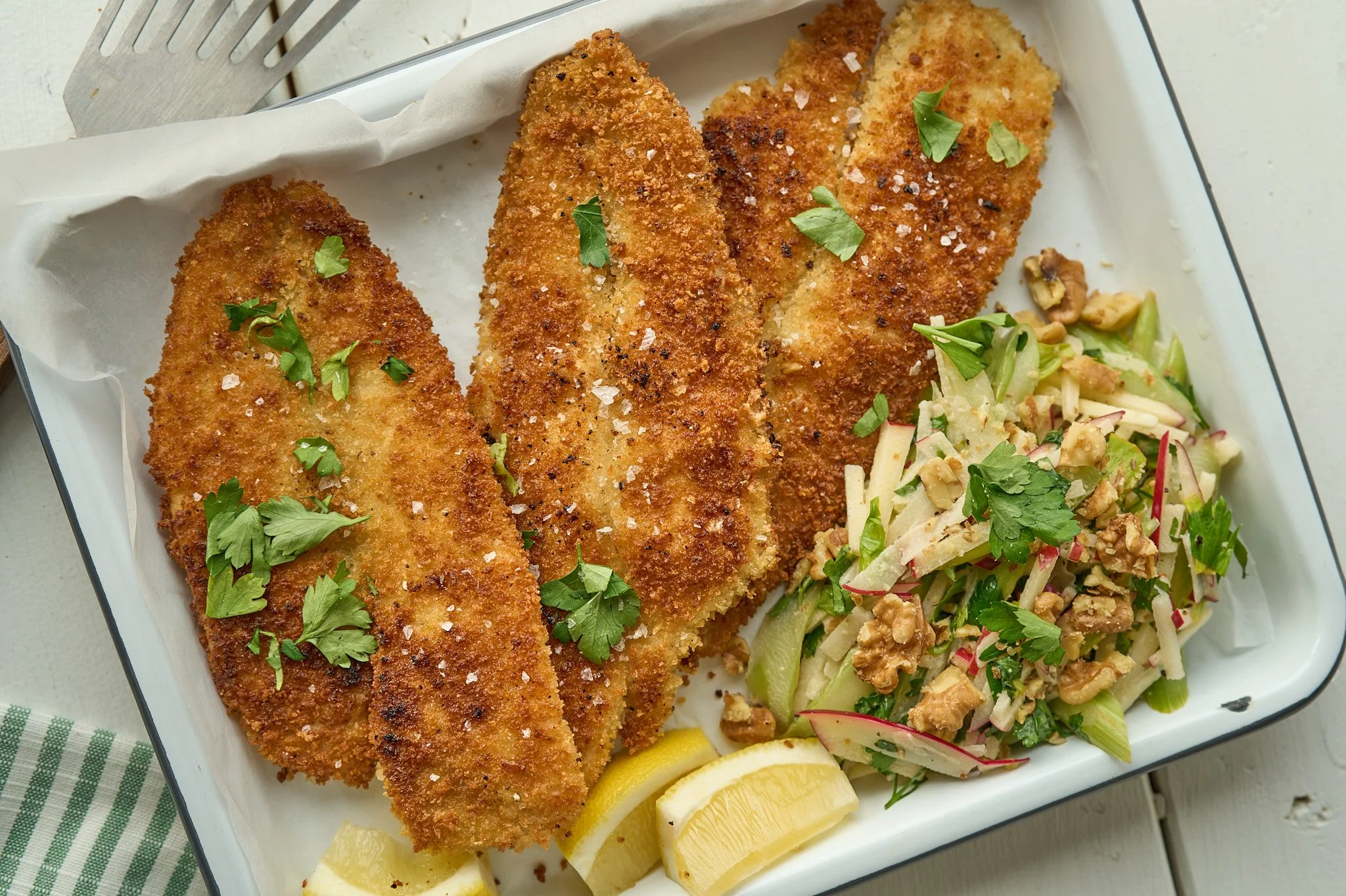 Classic Milanese with Wild Alaska Flounder and Punchy Celery Slaw ...