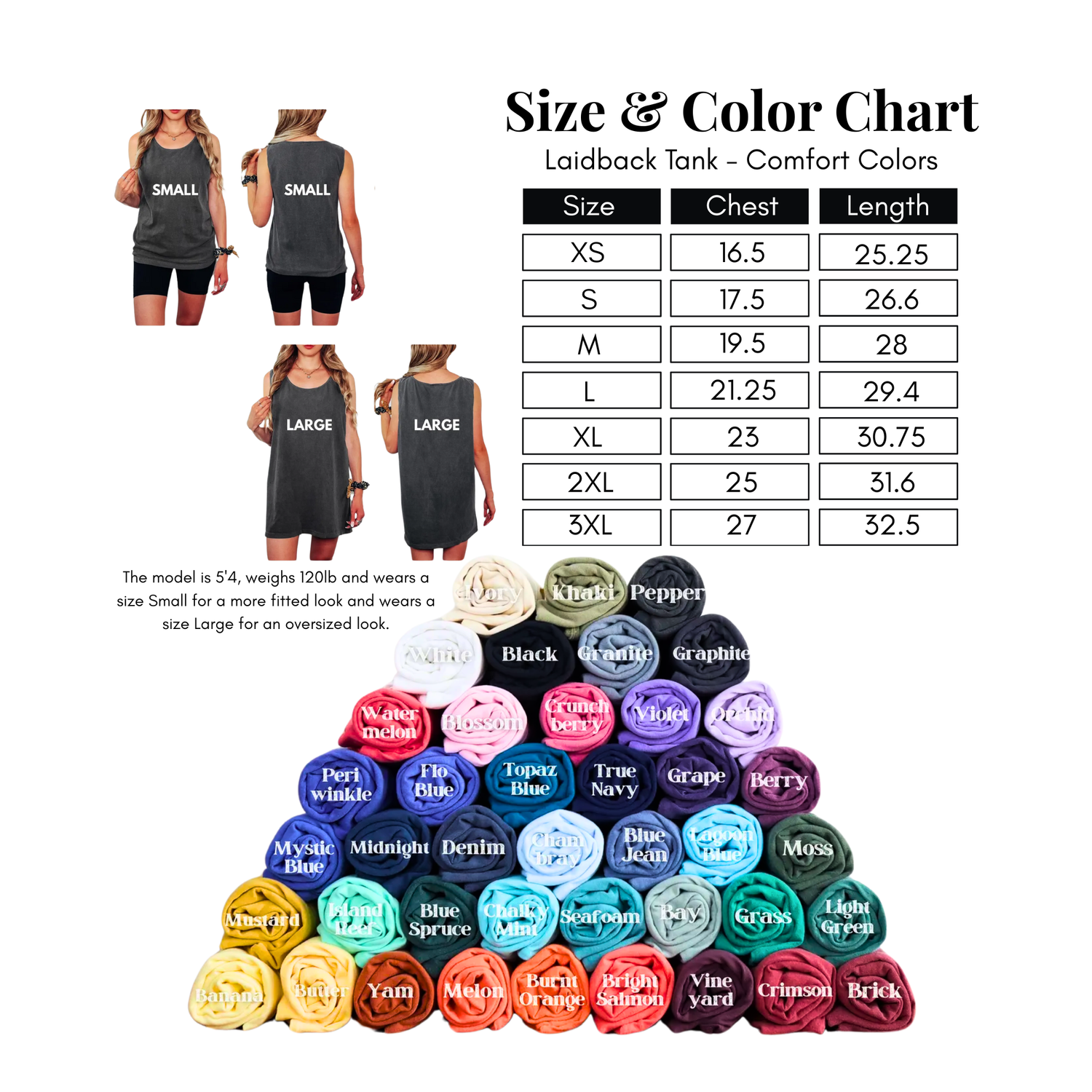 Size & Color Chart | Explore Sizes & Colors Today — Double A Threads