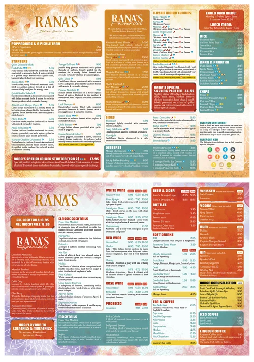 Food & Drink Menu — RANA'S Indian Grill House