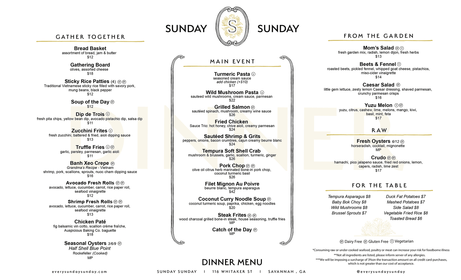 Menus — Sunday Sunday
