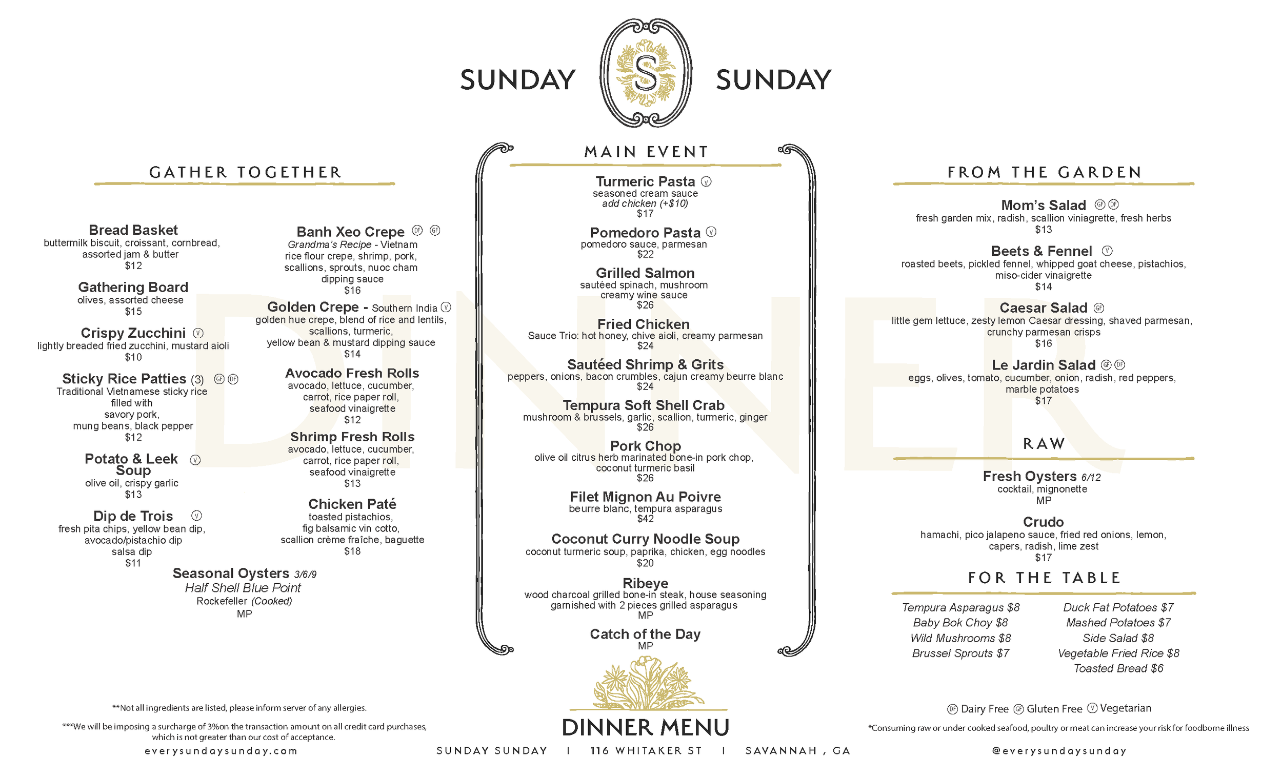 Menus — Sunday Sunday
