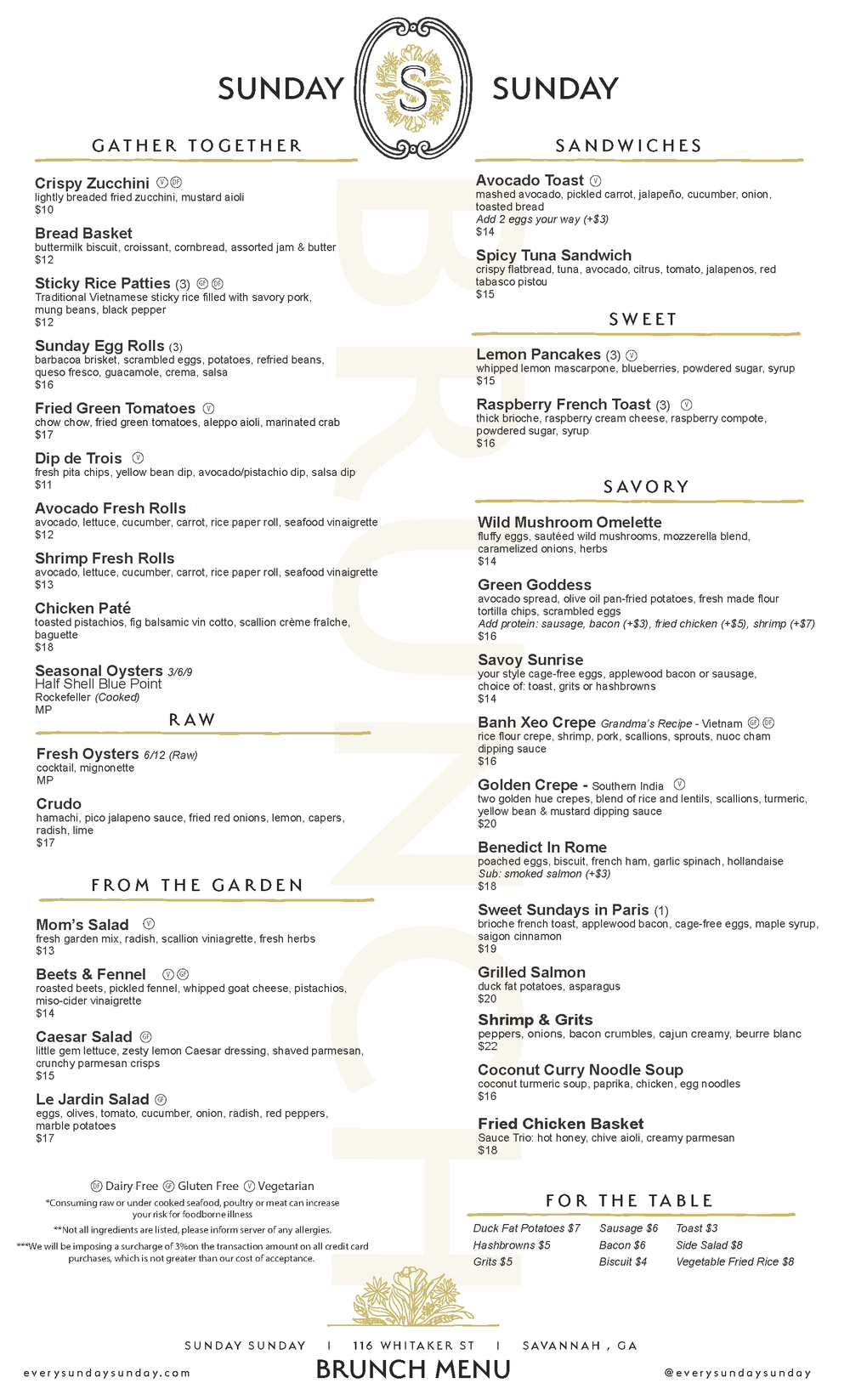 Menus — Sunday Sunday