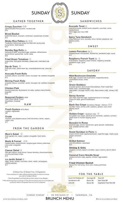 Menus — Sunday Sunday