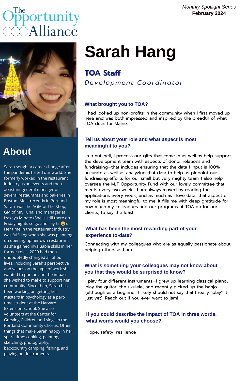February Spotlight - Sarah Hang — The Opportunity Alliance (2025)
