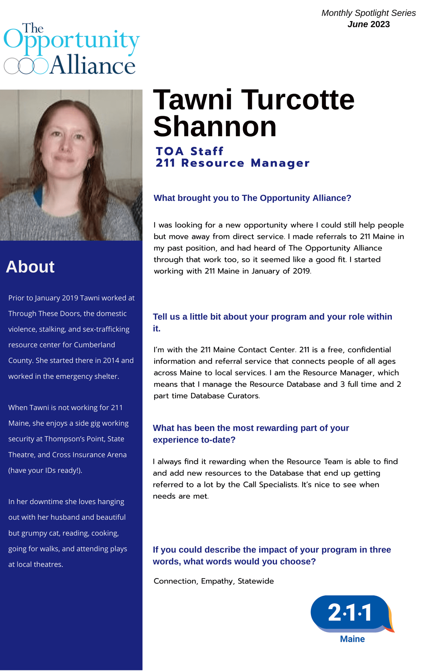 June Spotlight - Tawni Turcotte Shannon — The Opportunity Alliance (2025)